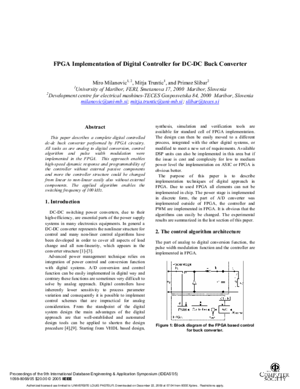 Pdf Fpga Implementation Of A Digital Controller For A Dc Dc Converter Using Floating Point