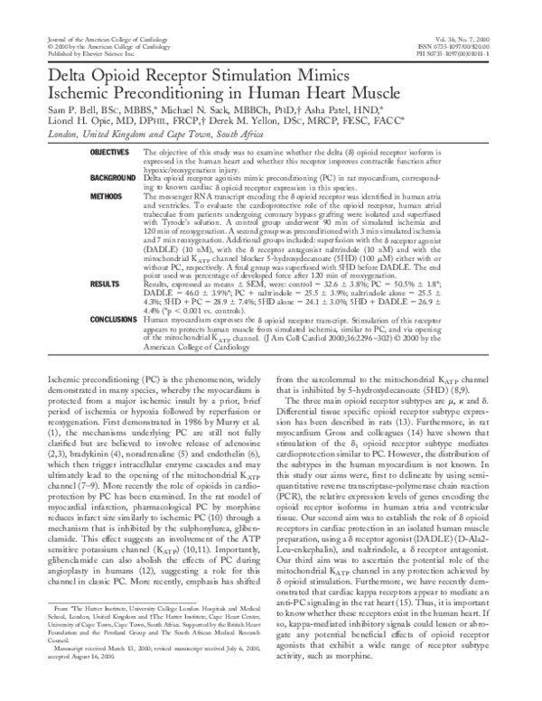 (PDF) Delta opioid receptor stimulation mimics ischemic preconditioning ...