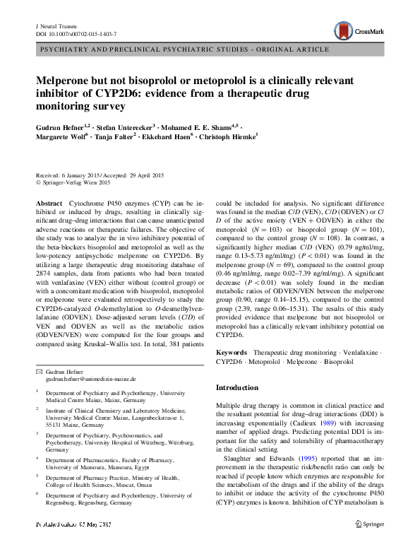(PDF) Melperone but not bisoprolol or metoprolol is a clinically ...