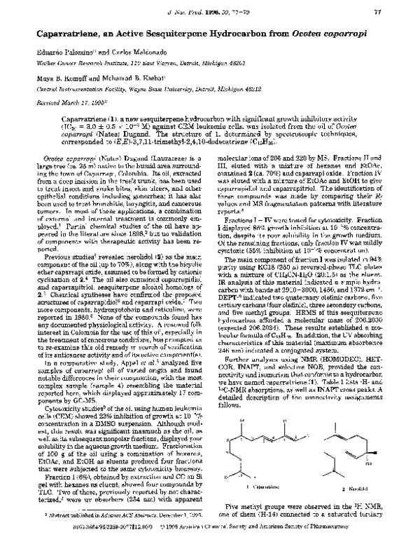 (PDF) Caparratriene, an Active Sesquiterpene Hydrocarbon from Ocotea ...