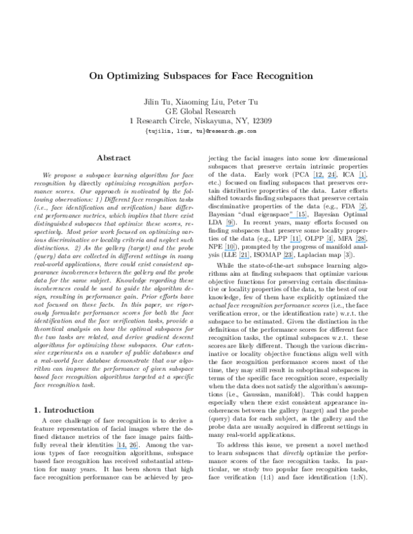(PDF) On optimizing subspaces for face recognition