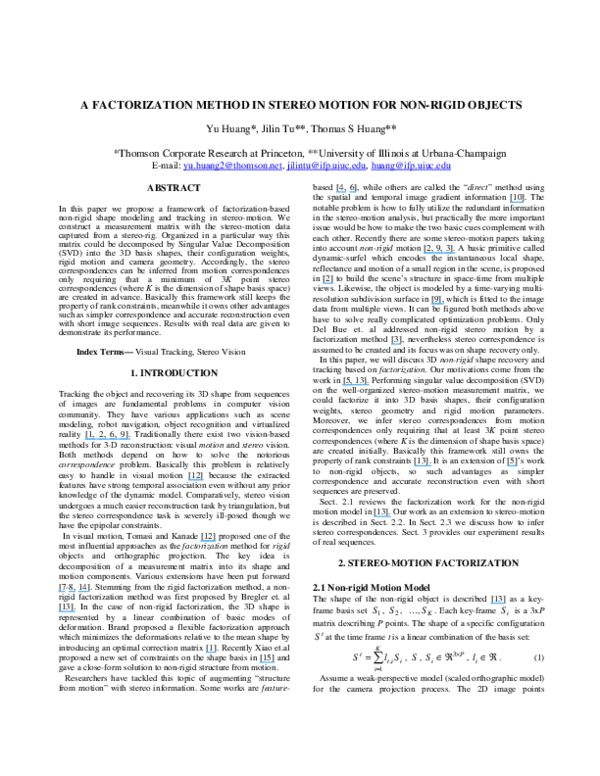 (PDF) A factorization method in stereo motion for non-rigid objects