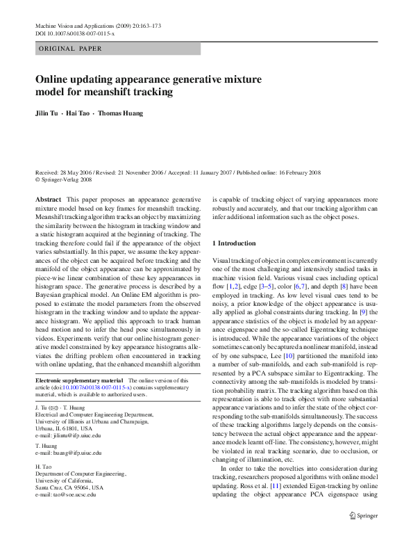 (PDF) Online updating appearance generative mixture model for meanshift tracking