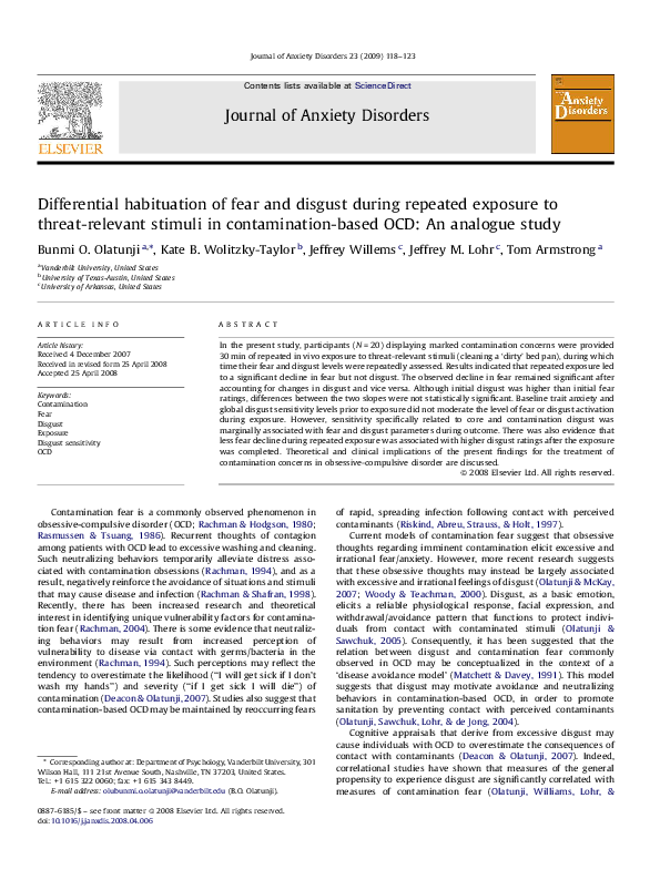 (PDF) Differential habituation of fear and disgust during repeated ...