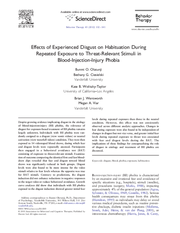 (PDF) Effects of experienced disgust on habituation during repeated ...