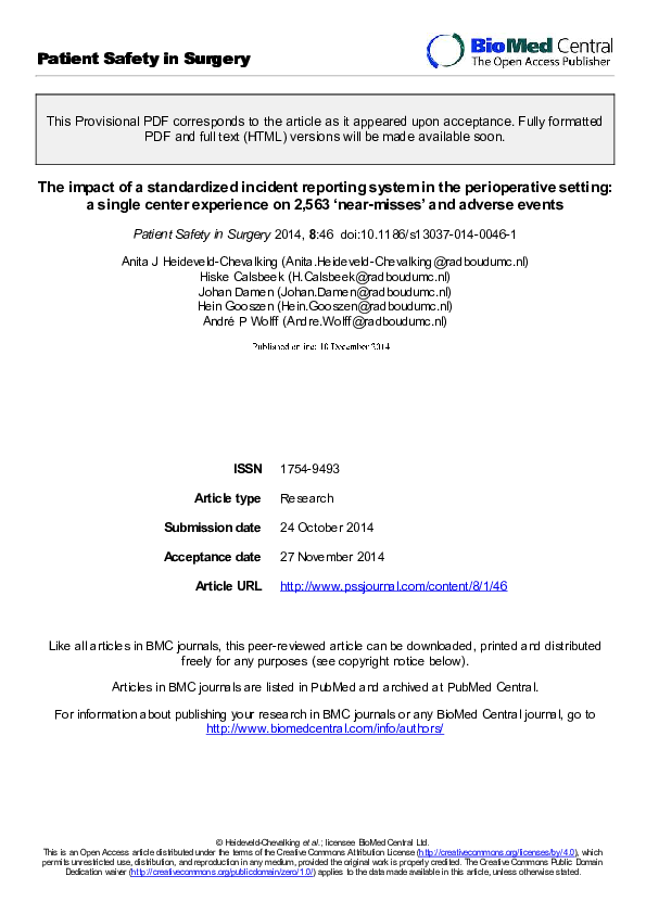 (PDF) The impact of a standardized incident reporting system in the ...