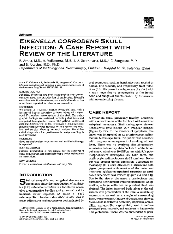 (PDF) Eikenella corrodens skull infection: A case report with review of ...
