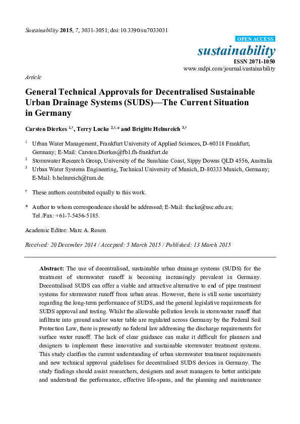 (PDF) General Technical Approvals for Decentralised Sustainable Urban Drainage Systems (SUDS ...