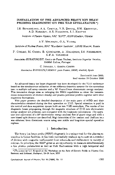 (PDF) Installation of the advanced heavy ion beam probing diagnostic on the TJ-II stellarator