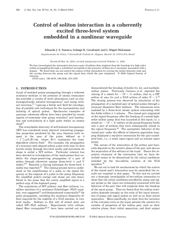 Pdf Control Of Soliton Interaction In A Coherently Excited Three Level System Embedded In A