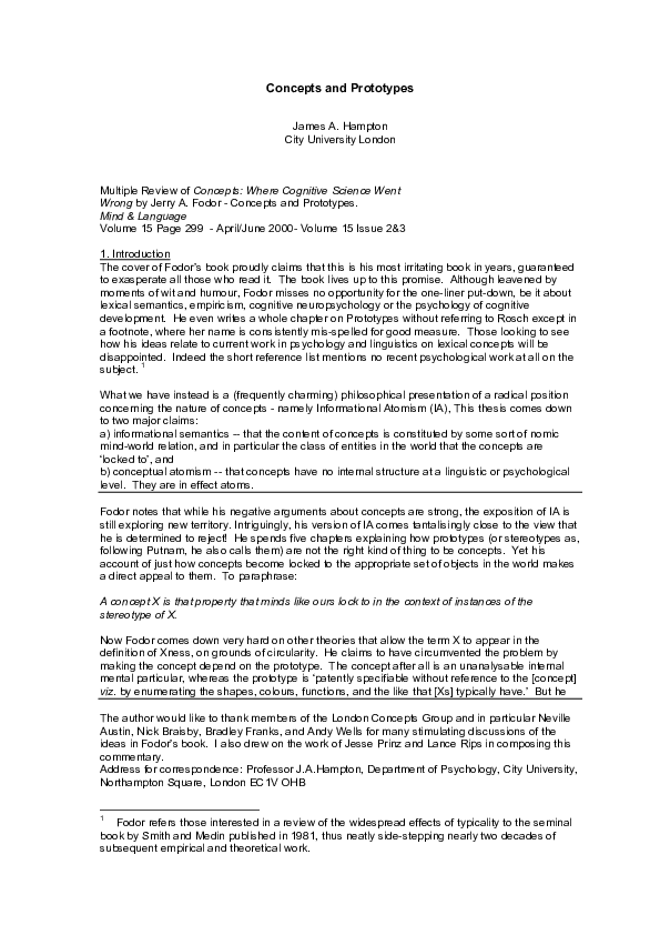 (PDF) Concepts and Prototypes