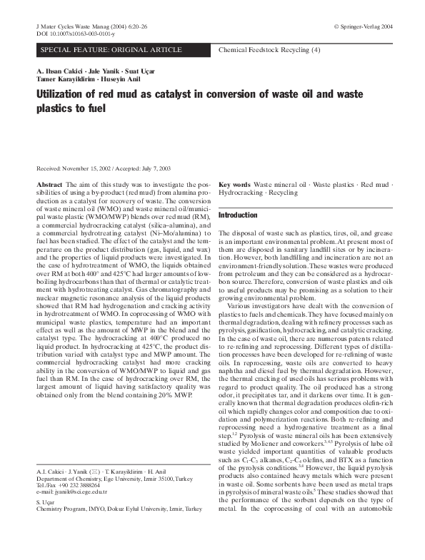 (PDF) Utilization of red mud as catalyst in conversion of waste oil and ...