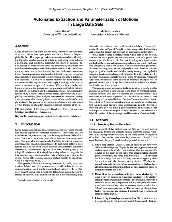 Pdf Automated Extraction And Parameterization Of Motions In Large Data Sets