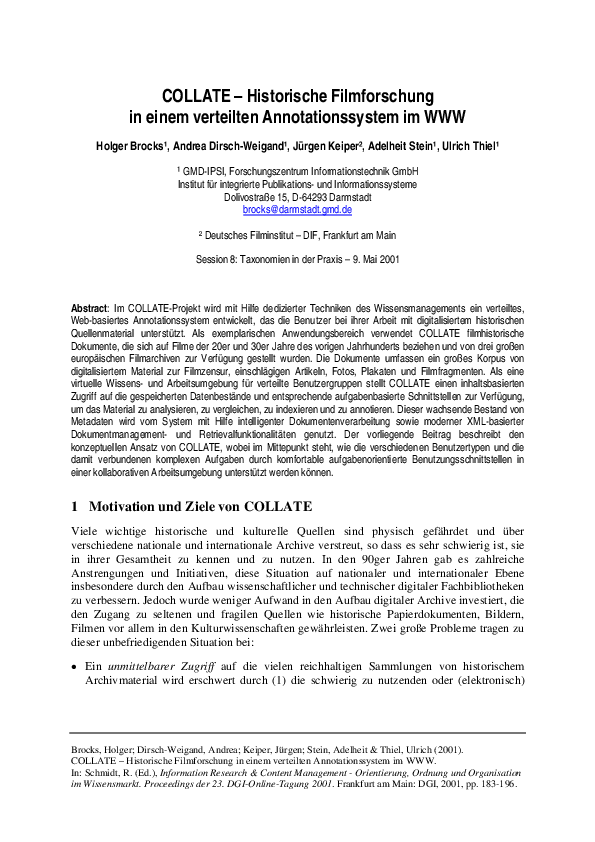 (PDF) COLLATE - Historische Filmforschung in einem verteilten ...