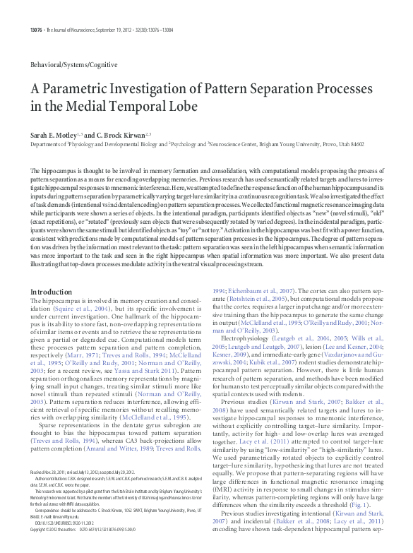 (PDF) A Parametric Investigation of Pattern Separation Processes in the ...