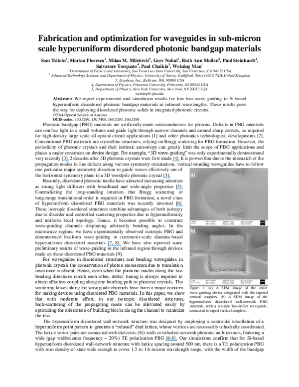 (PDF) Fabrication and optimization for waveguides in sub-micron scale hyperuniform disordered ...