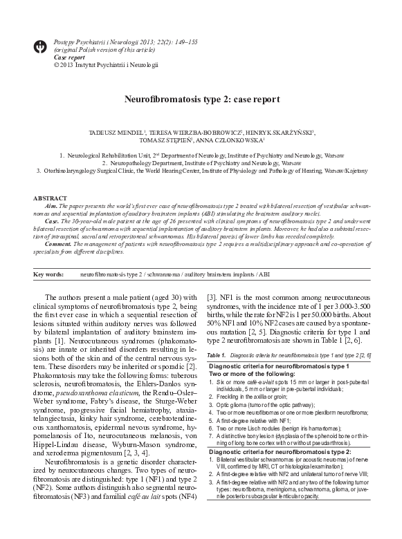 Pdf Neurofibromatosis Type 2 Case Report