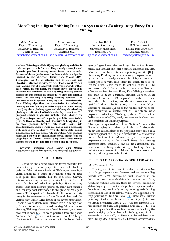Pdf Modelling Intelligent Phishing Detection System For E Banking Using Fuzzy Data Mining 1905