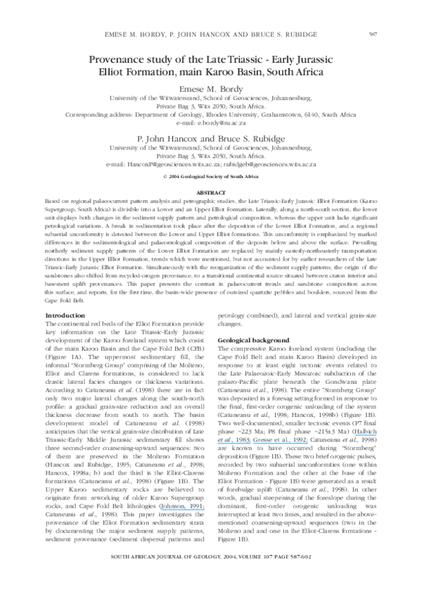(PDF) Provenance study of the Late Triassic - Early Jurassic Elliot ...