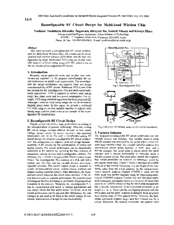 Pdf Reconfigurable Rf Circuit Design For Multi Band Wireless Chip