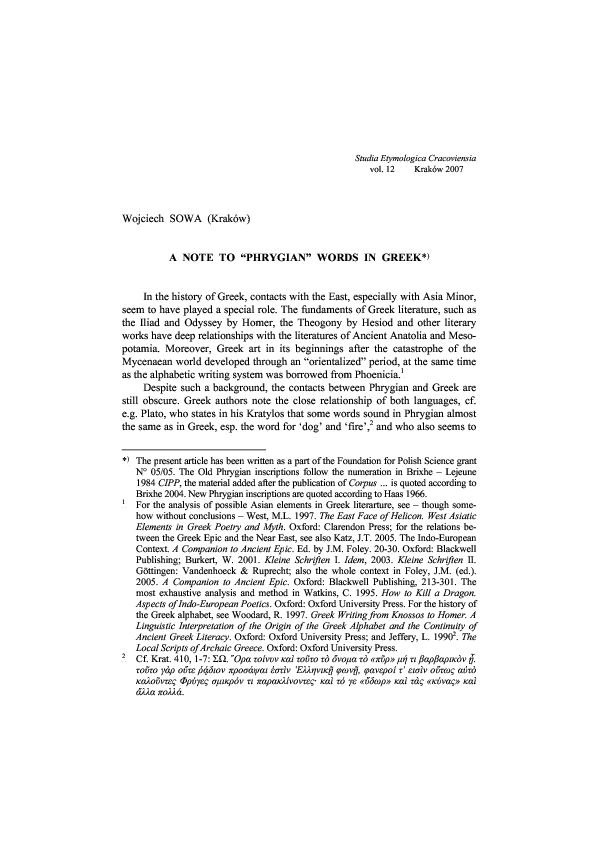 (PDF) A NOTE TO “PHRYGIAN” WORDS IN GREEK