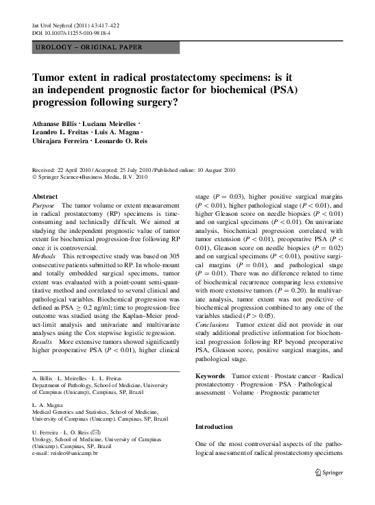 (PDF) Tumor extent in radical prostatectomy specimens: is it an ...