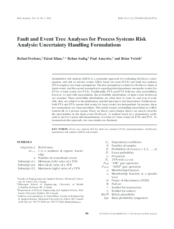 (PDF) Fault and Event Tree Analyses for Process Systems Risk Analysis ...