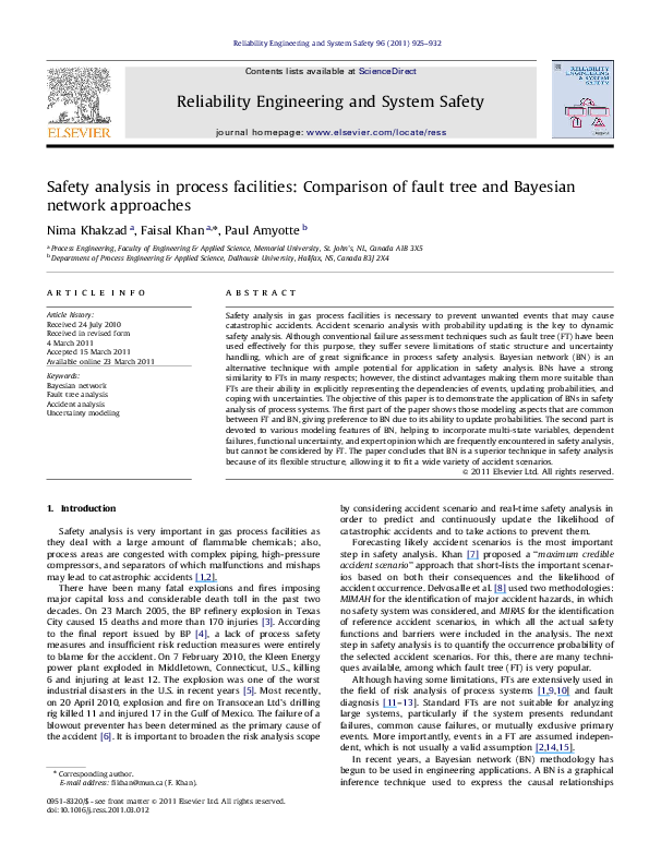 (PDF) Safety analysis in process facilities: Comparison of fault tree and Bayesian network ...