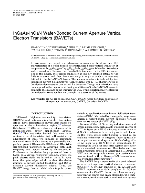 (PDF) InGaAs-InGaN Wafer-Bonded Current Aperture Vertical Electron ...