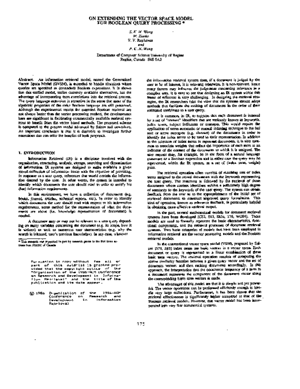 Pdf On Extending The Vector Space Model For Boolean Query Processing