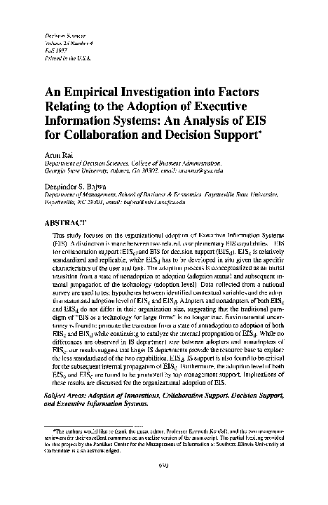 (PDF) An Empirical Investigation into Factors Relating to the Adoption of Executive Information ...