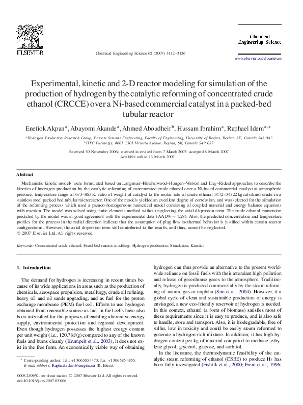Pdf Experimental Kinetic And 2 D Reactor Modeling For Simulation Of The Production Of