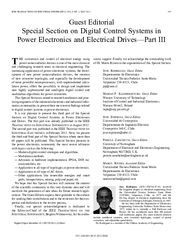 Pdf Guest Editorial Special Section On Digital Control Systems In Power Electronics And