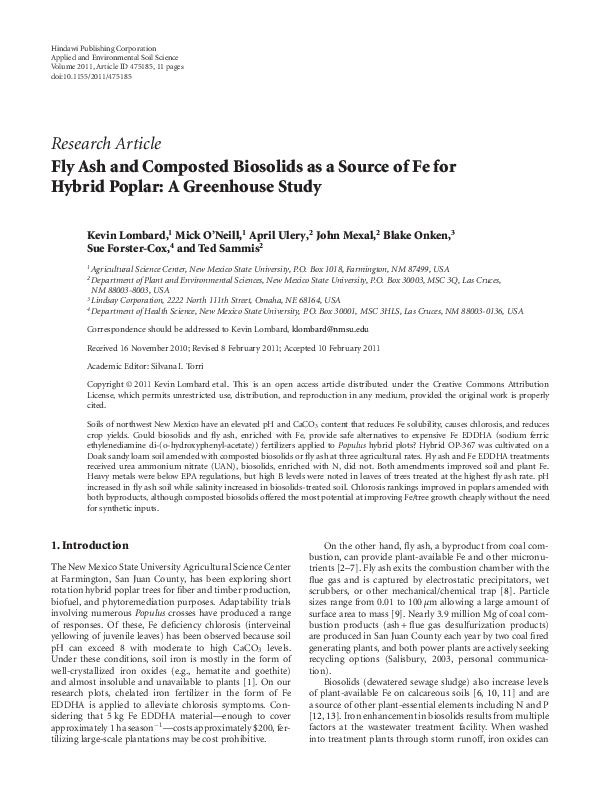 (PDF) Fly Ash and Composted Biosolids as a Source of Fe for Hybrid ...