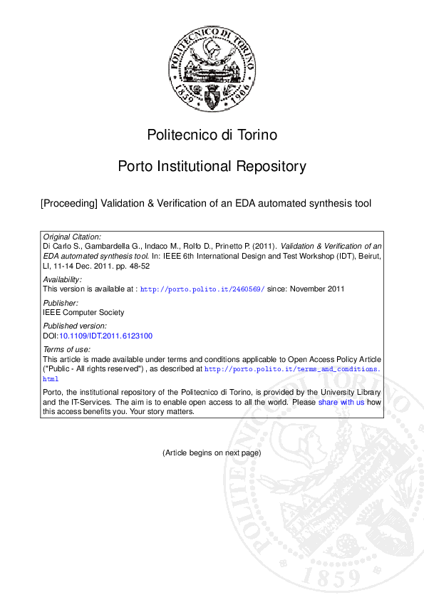 Pdf Validation And Verification Of An Eda Automated Synthesis Tool