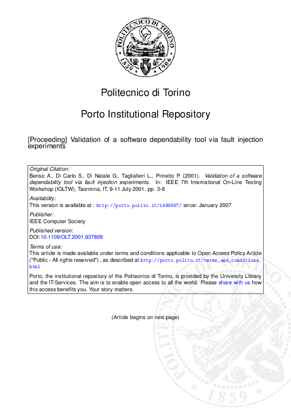 Pdf Validation Of A Software Dependability Tool Via Fault Injection Experiments Stefano Di