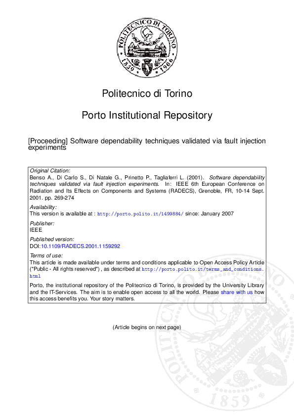 Pdf Software Dependability Techniques Validated Via Fault Injection