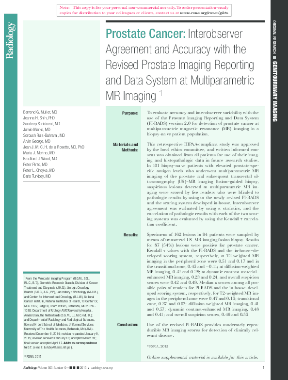 (PDF) Prostate Cancer: Interobserver Agreement and Accuracy with the ...