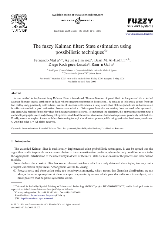 (PDF) The fuzzy Kalman filter: State estimation using possibilistic techniques