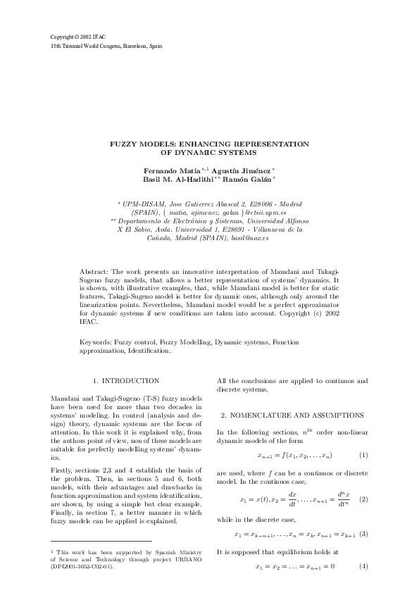 (PDF) Fuzzy models: Enhancing representation of dynamic systems