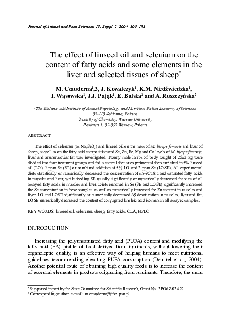 (PDF) The effect of linseed oil and selenium on the content of fatty ...