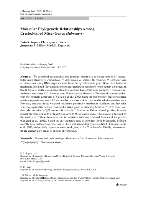 (PDF) Molecular Phylogenetic Relationships Among Crested-tailed Mice ...