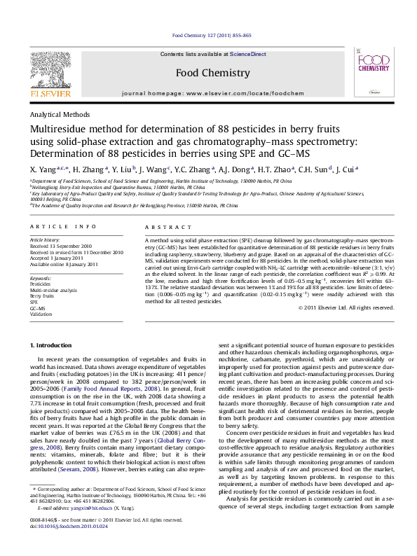 (PDF) Multiresidue method for determination of 88 pesticides in berry fruits using solid-phase ...