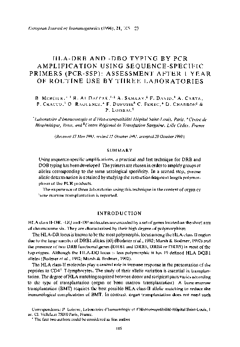 (PDF) Hla-DRB and -DBQ Typing by PCR Amplification Using Sequence ...