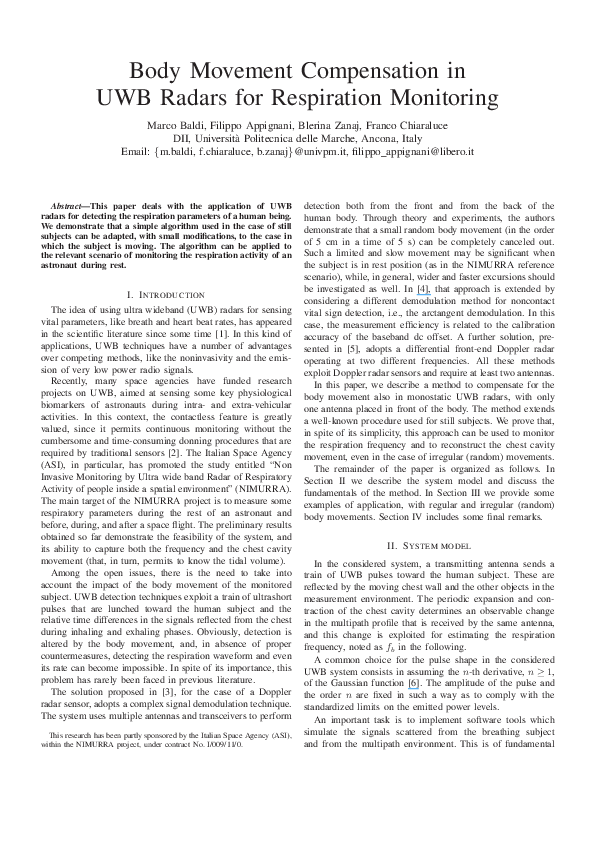 (PDF) Body movement compensation in UWB radars for respiration monitoring