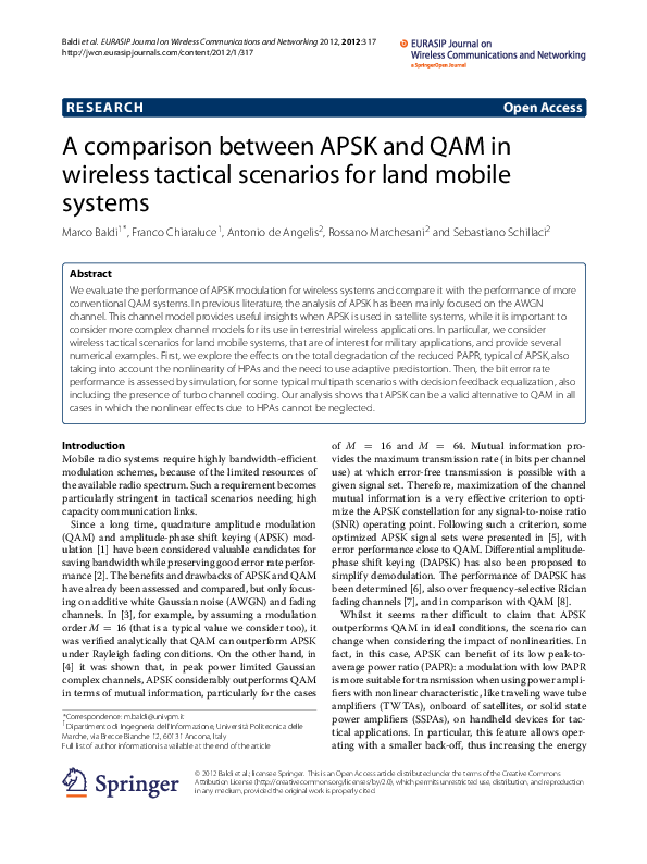 (PDF) A comparison between APSK and QAM in wireless tactical scenarios ...