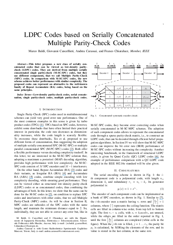 (PDF) LDPC codes based on serially concatenated multiple parity-check codes