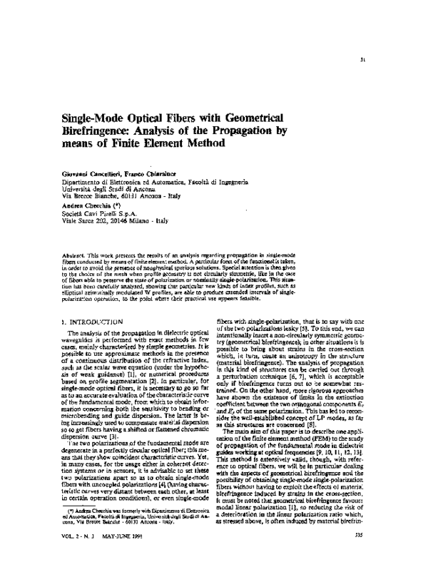 (PDF) Single-mode optical fibers with geometrical birefringence: Analysis of the propagation by ...