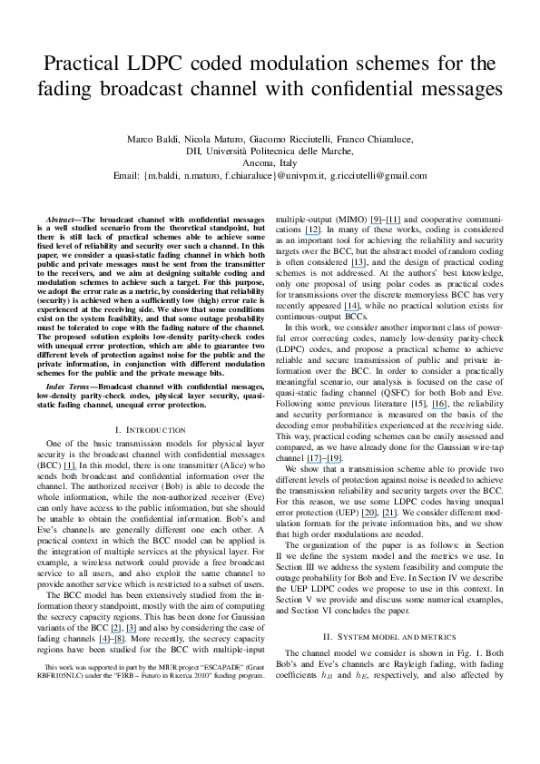 Pdf Practical Ldpc Coded Modulation Schemes For The Fading Broadcast