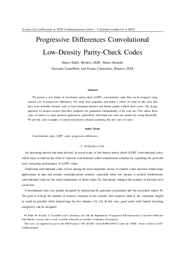 (PDF) Progressive Differences Convolutional Low-Density Parity-Check Codes